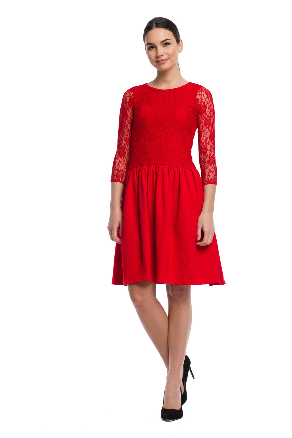 Flared Red Lace Dress - Perfect for Any Occasion!